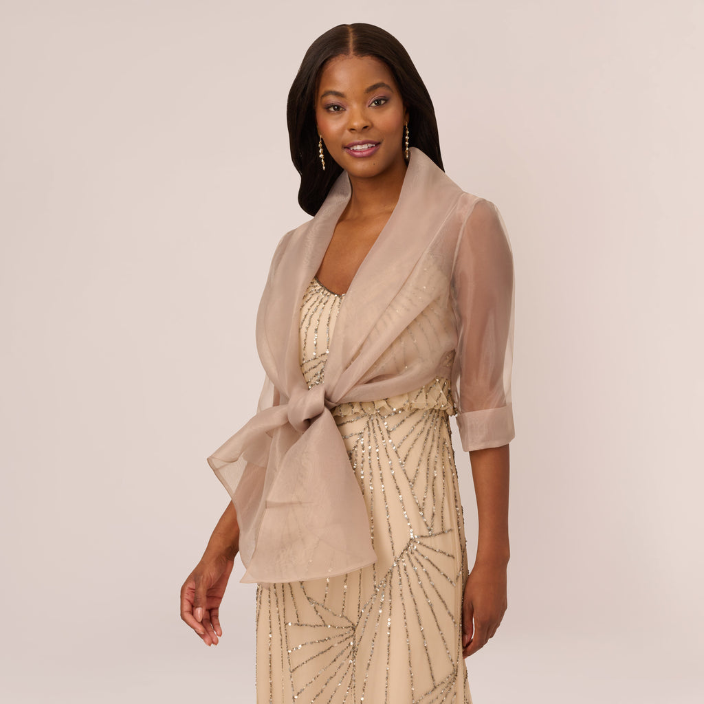 Organza Wrap Jacket With Short Sleeves In Champagne | Adrianna Papell