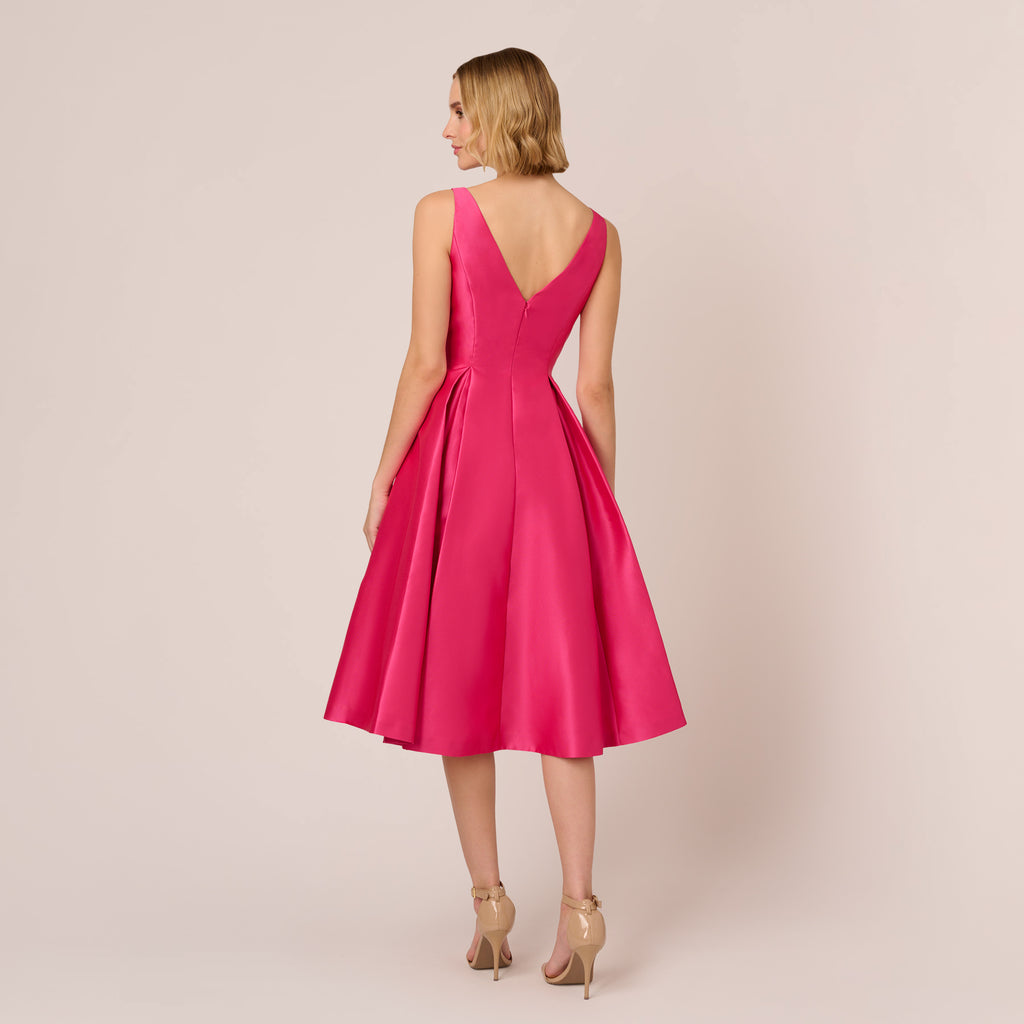Sleeveless Mikado Fit And Flare Midi Dress With V-Back In Electric Pin ...