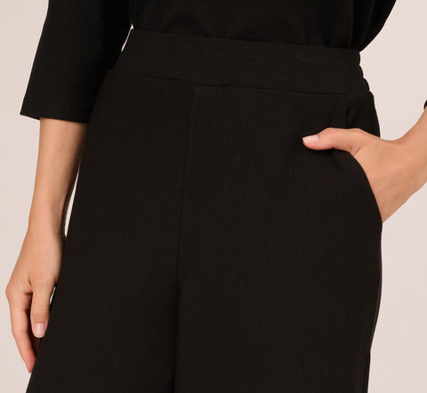 Black Wide Leg Rib Knit Cropped Pant - Adrianna Papell