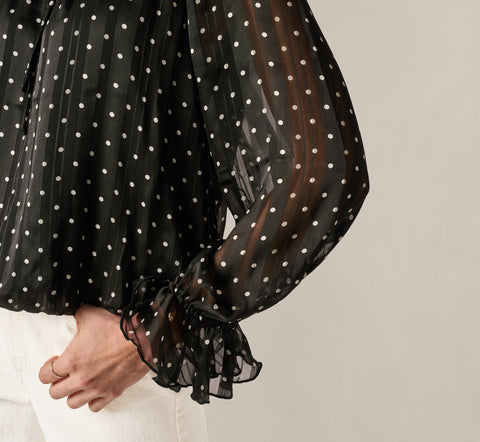 Black Long Sleeve Chiffon Ruffle Blouse - Adrianna Papell
