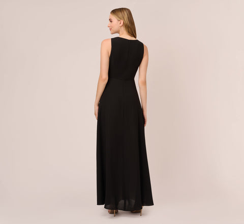 Colorblock Jumpsuit With Skirt Overlay In Black Ivory - Adrianna Papell