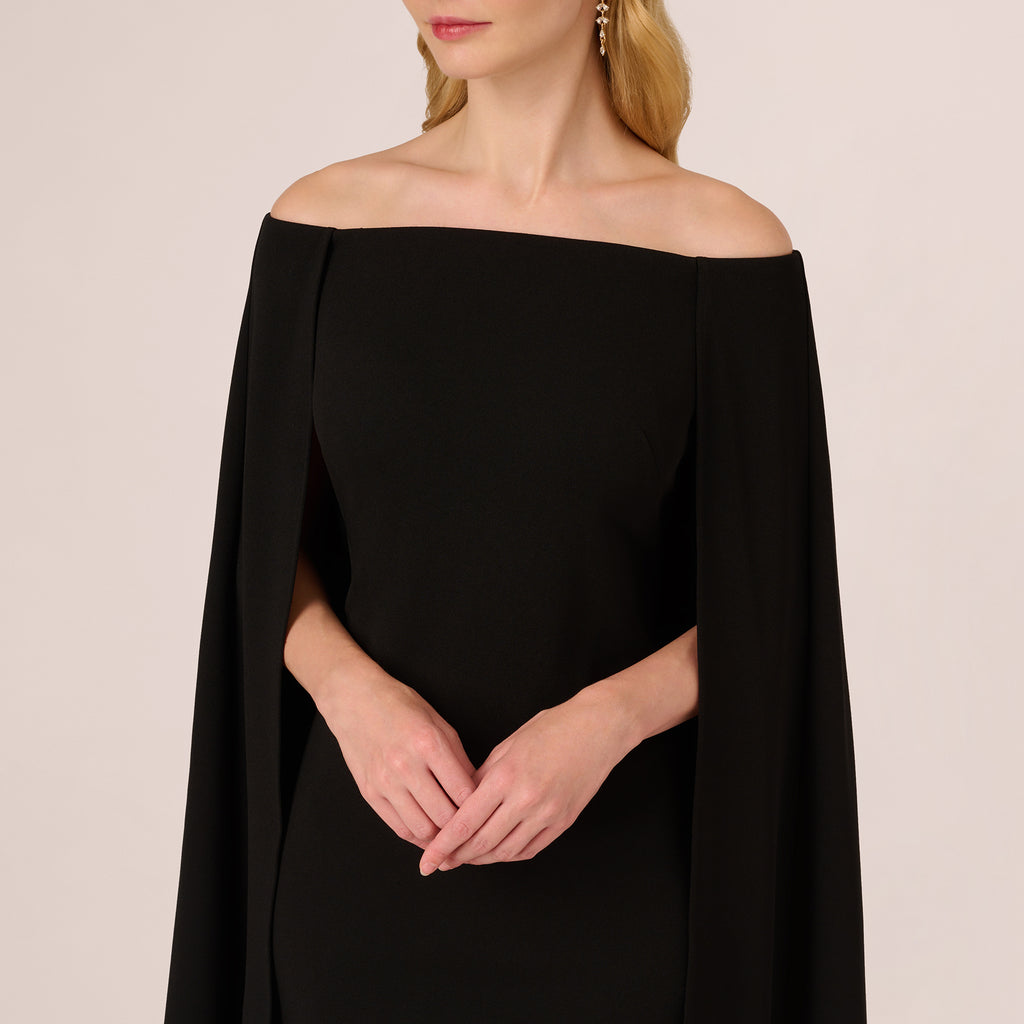 Off The Shoulder Cape Dress In Black | Adrianna Papell