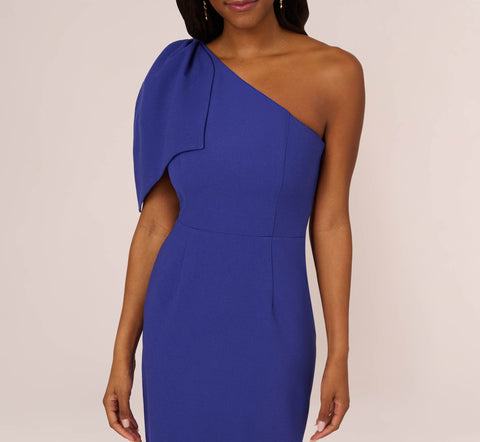 One Shoulder Midi Dress With Bow Accent In Disco Indigo – Adrianna Papell