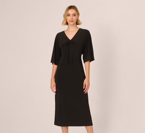 Black Jersey Midi Dress With Dolman Short Sleeves - Adrianna Papell