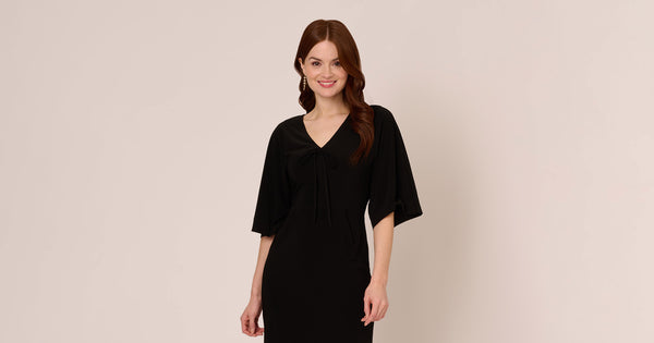 Jersey Midi Dress With Dolman Short Sleeves In Black | Adrianna Papell