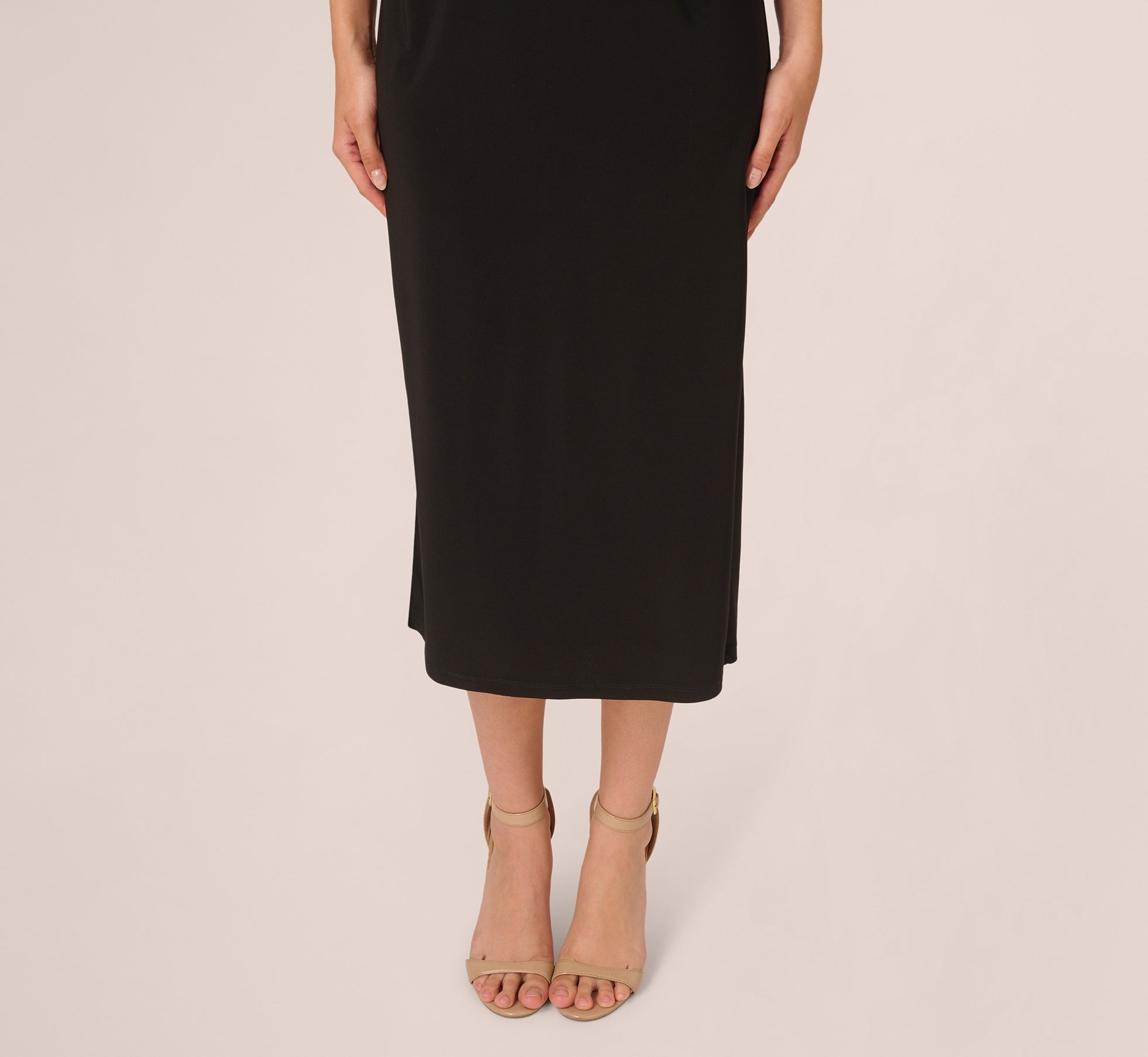 Jersey Midi Dress With Dolman Short Sleeves In Black - Adrianna Papell