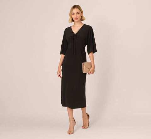 Black Jersey Midi Dress With Dolman Short Sleeves - Adrianna Papell