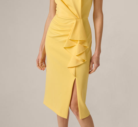 Sleeveless Draped Stretch Sheath Dress In Warm Sun - Adrianna Papell