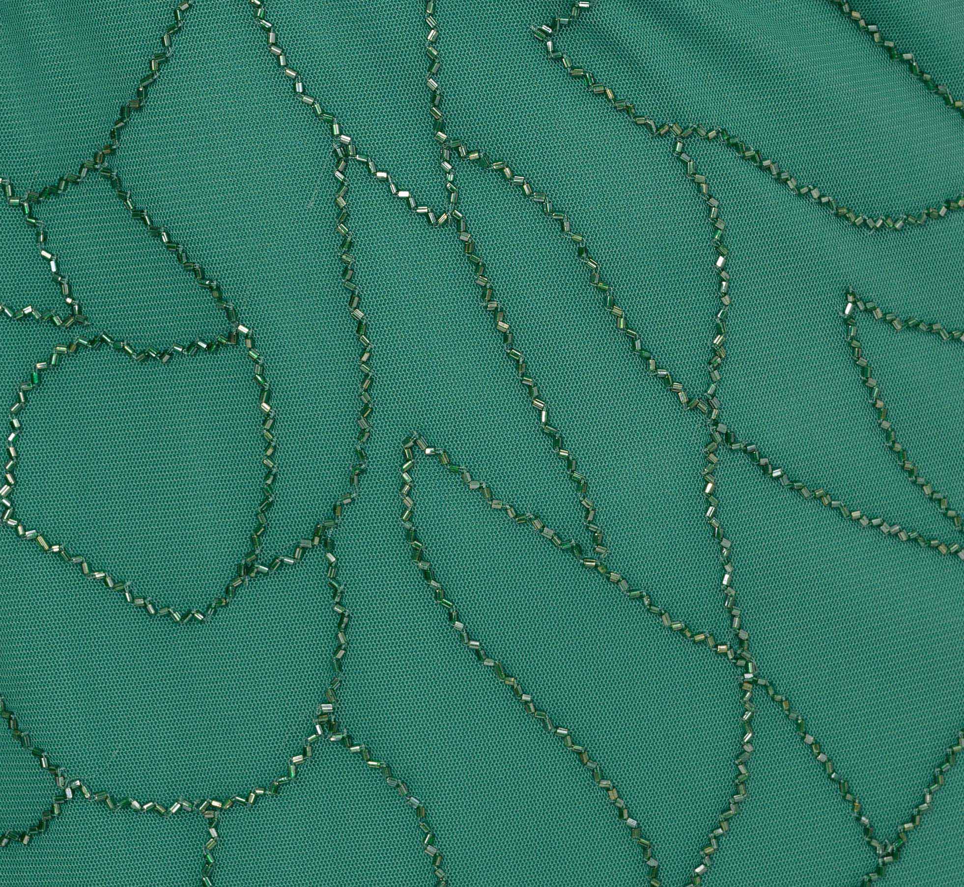 Beaded Blouson Mermaid Gown With Sheer Dolman Sleeves In Jungle Green ...