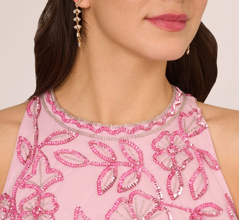 Pink Sleeveless Blouson Mermaid Gown With Jasmine Beading - Adrianna Papell