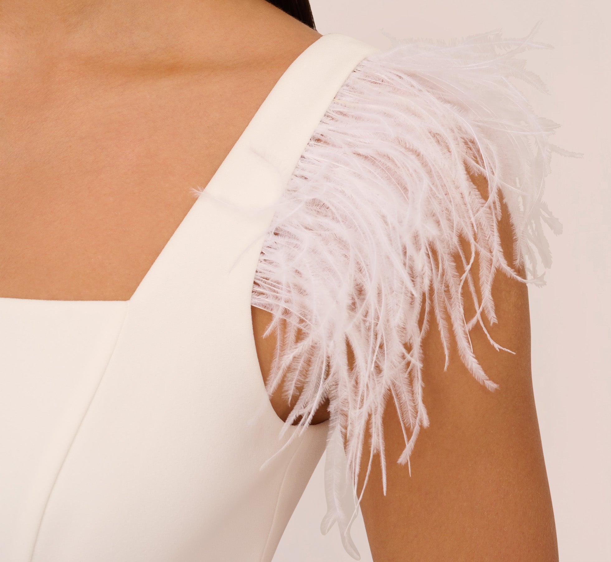 Knit Crepe Midi Dress With Feather Shoulder Accents In Ivory - Adrianna ...